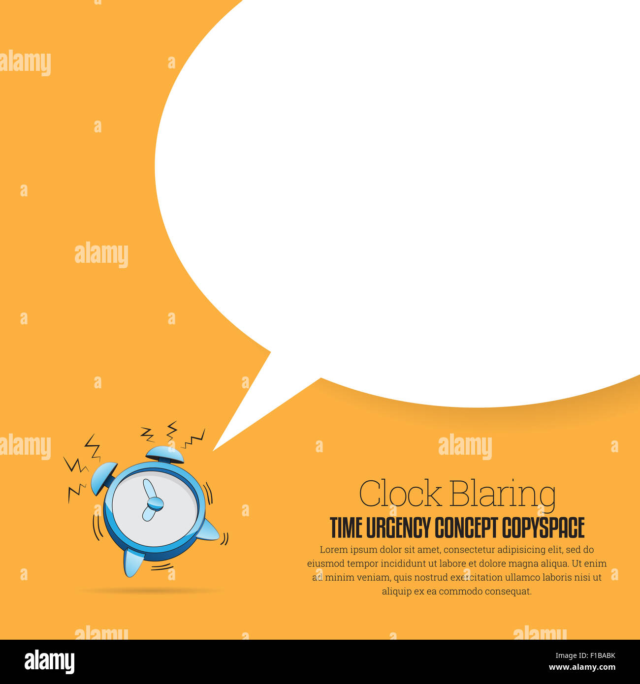 Vector illustration of a cartoon alarm clock blaring with talk bubble ...