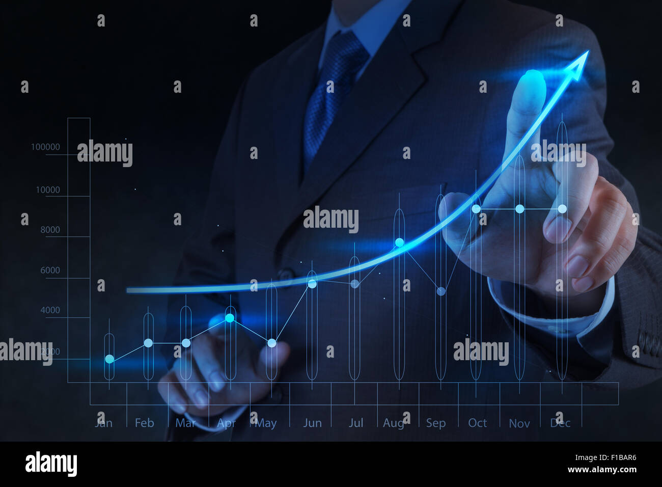 businessman hand touch 3d virtual chart business Stock Photo - Alamy