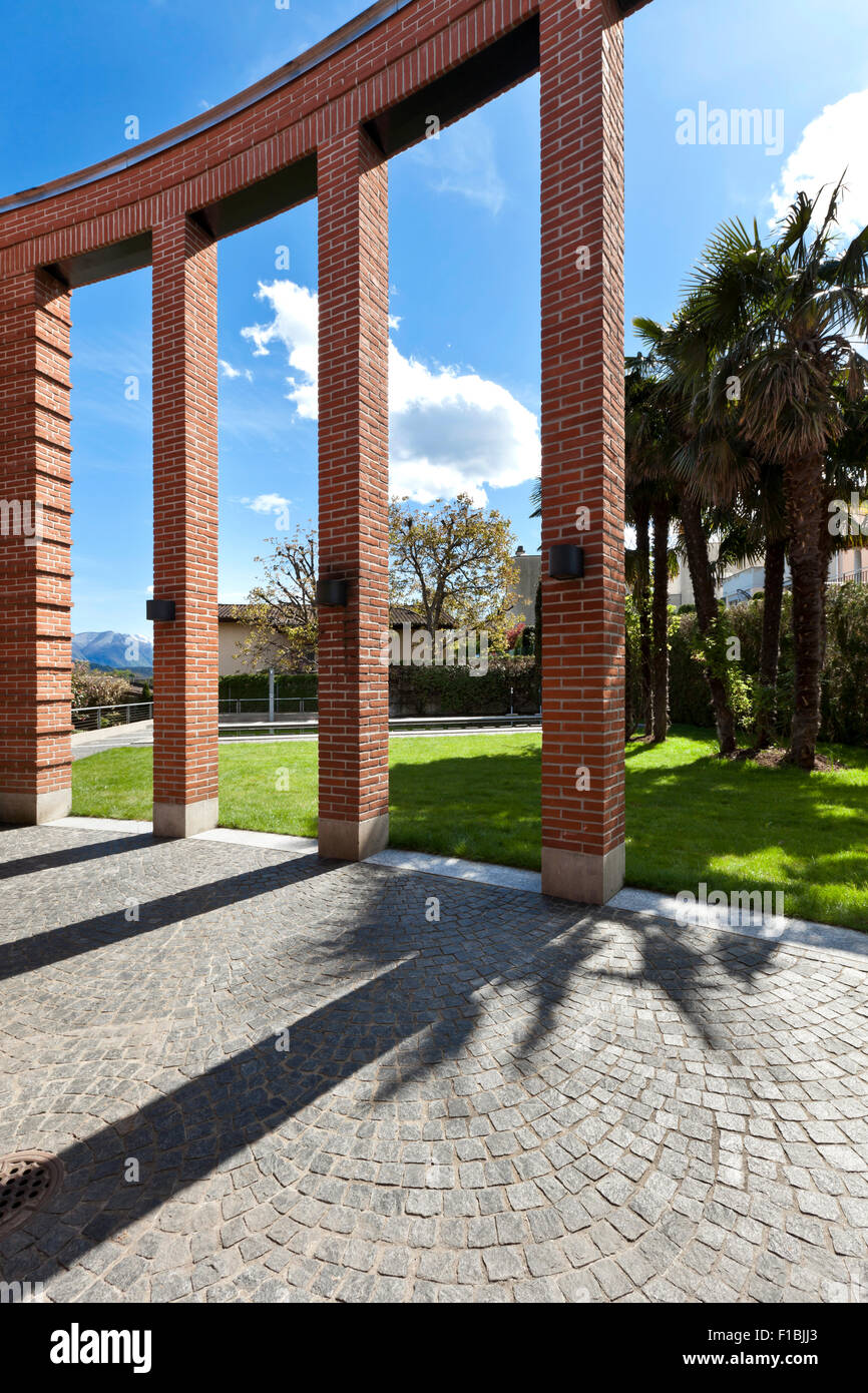 modern bricks house, patio with columns Stock Photo - Alamy