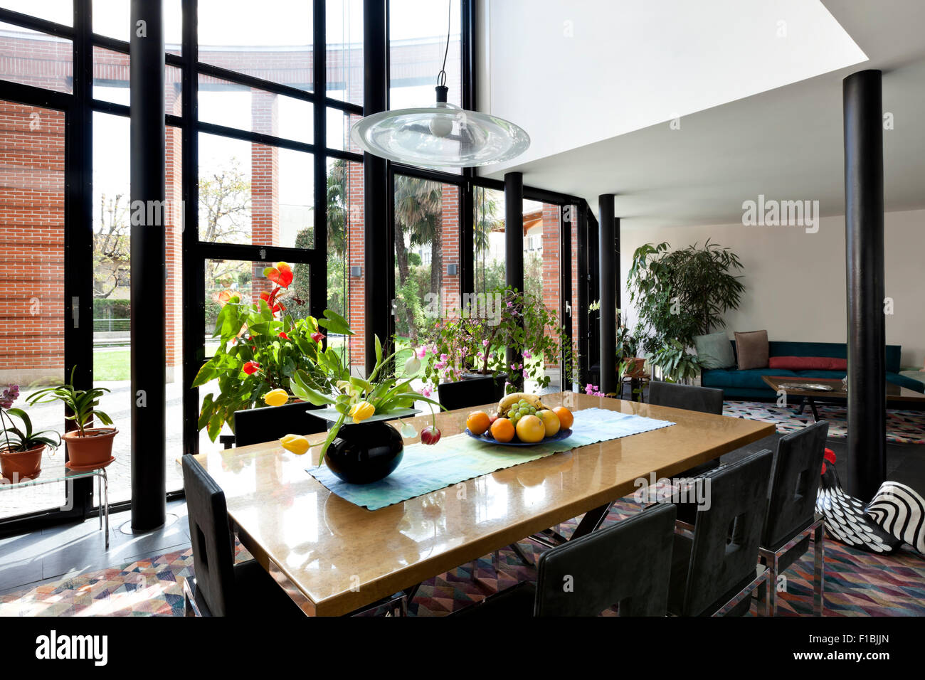 interior modern home , comfort living room with dining table Stock ...