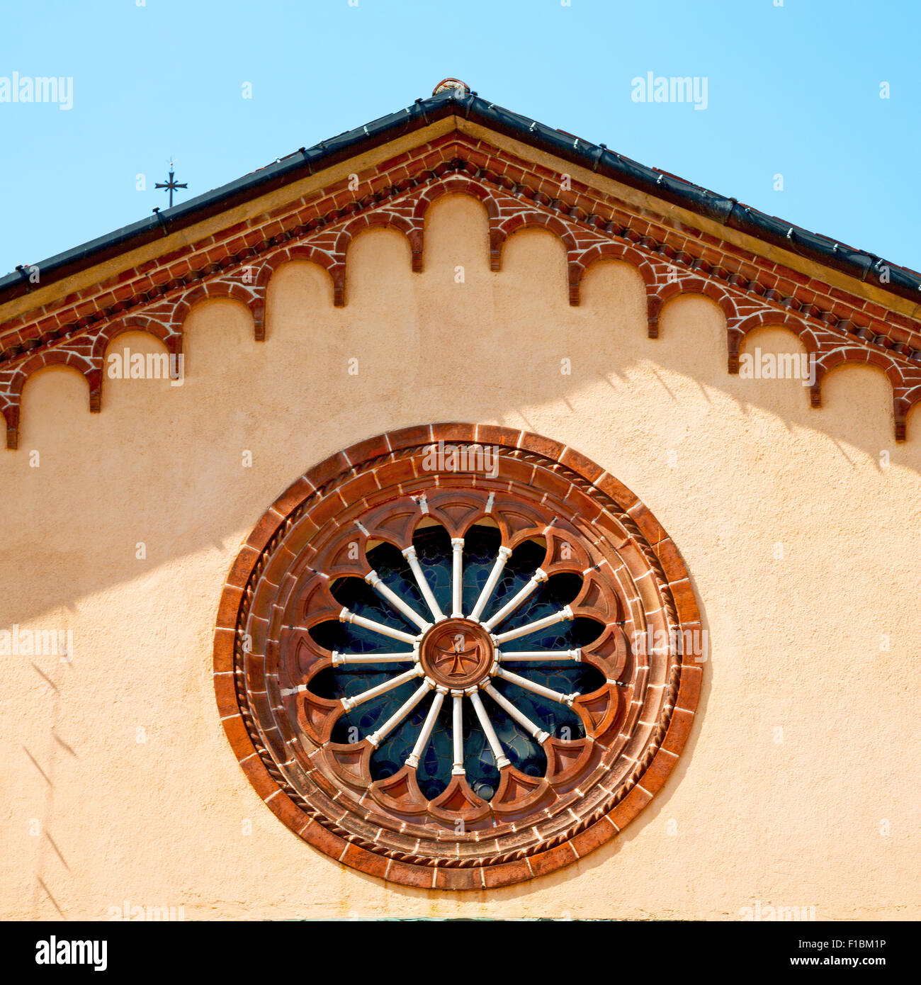 antique contruction in italy europe marble and rose window the wall ...