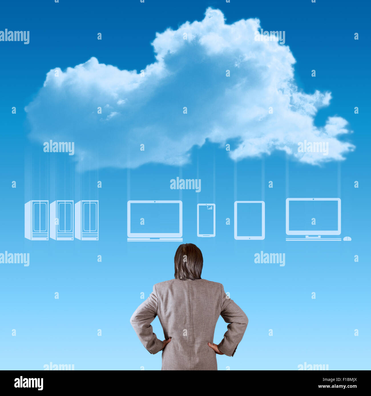 businessman thinking about cloud network idea concept Stock Photo - Alamy