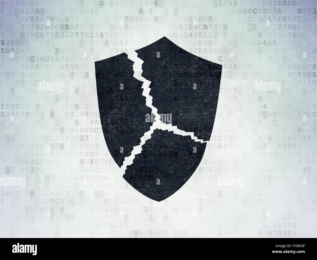 Safety concept: Broken Shield on Digital Paper background Stock Photo ...