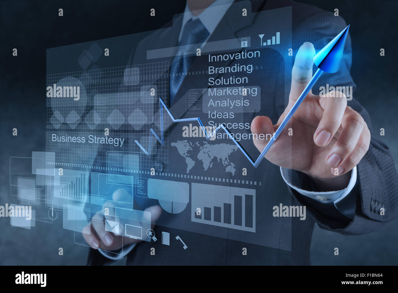 businessman hand touch 3d virtual chart business Stock Photo - Alamy