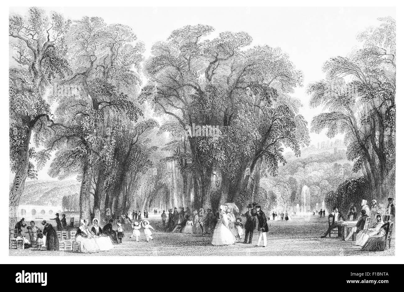 park of saint st cloud promenade avenue leisure tree fountain Stock ...