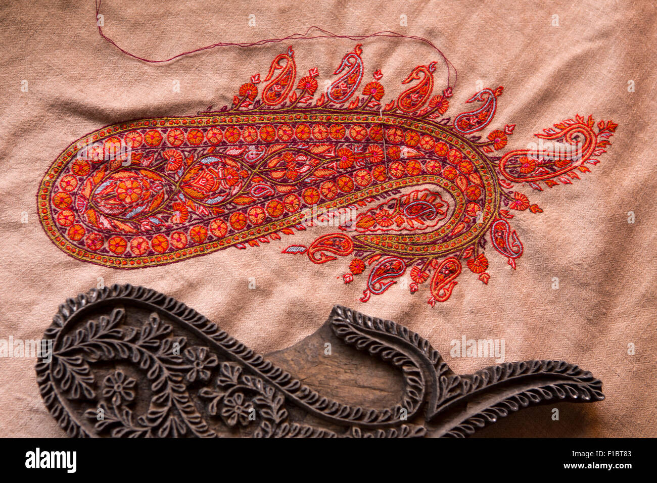 India, Jammu & Kashmir, Srinagar, hand embroiderered hand pashmina ...