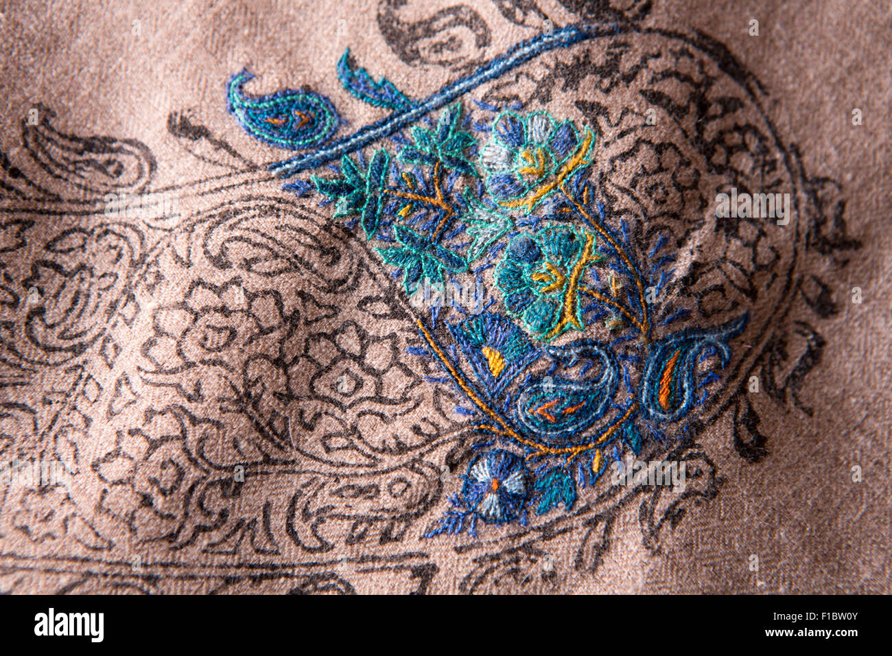 India, Jammu & Kashmir, Srinagar, block printed pashmina pattern and ...