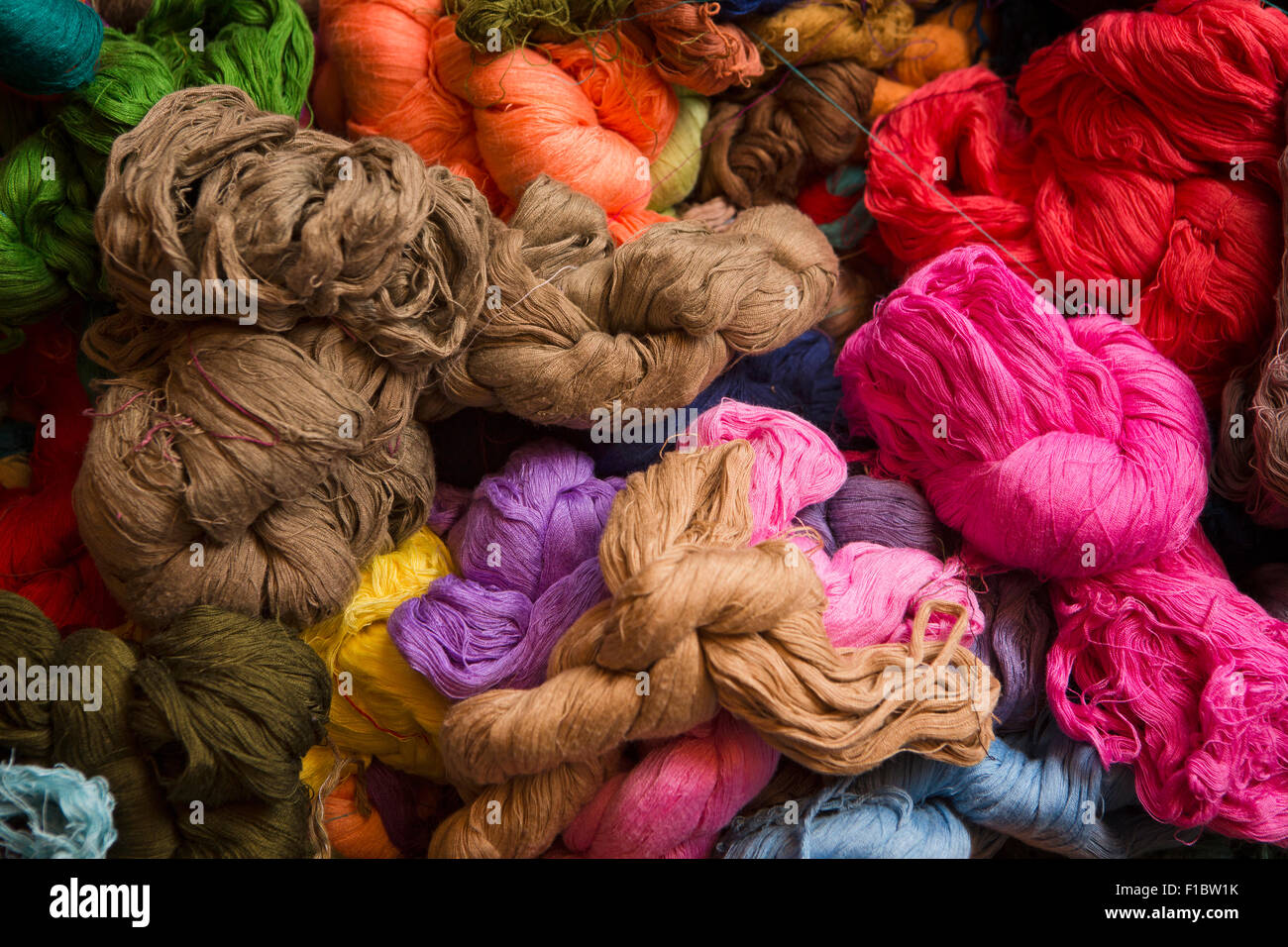 India, Jammu & Kashmir, Srinagar, colourful pashmina embroiderery ...