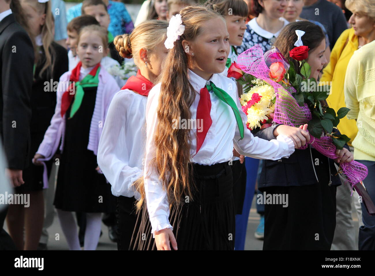young Belorussian pioneers celebration the Day of Knowledge, September ...