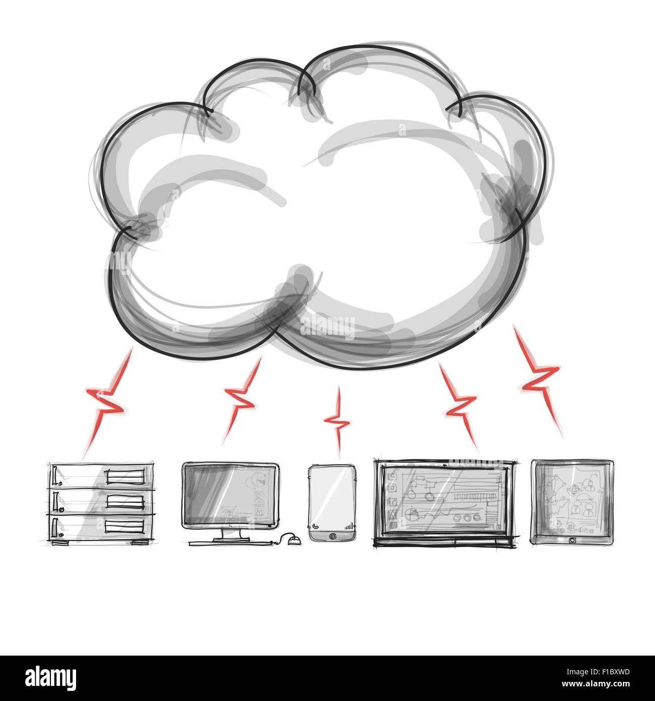 hand drawing a Cloud Computing diagram on the new computer interface ...