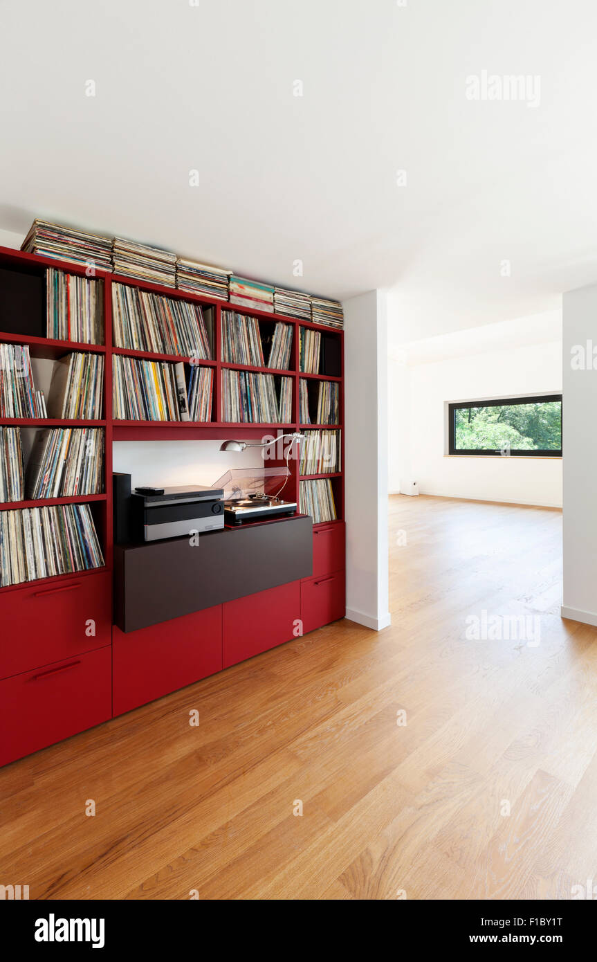 interior modern house, empty room with library records Stock Photo - Alamy