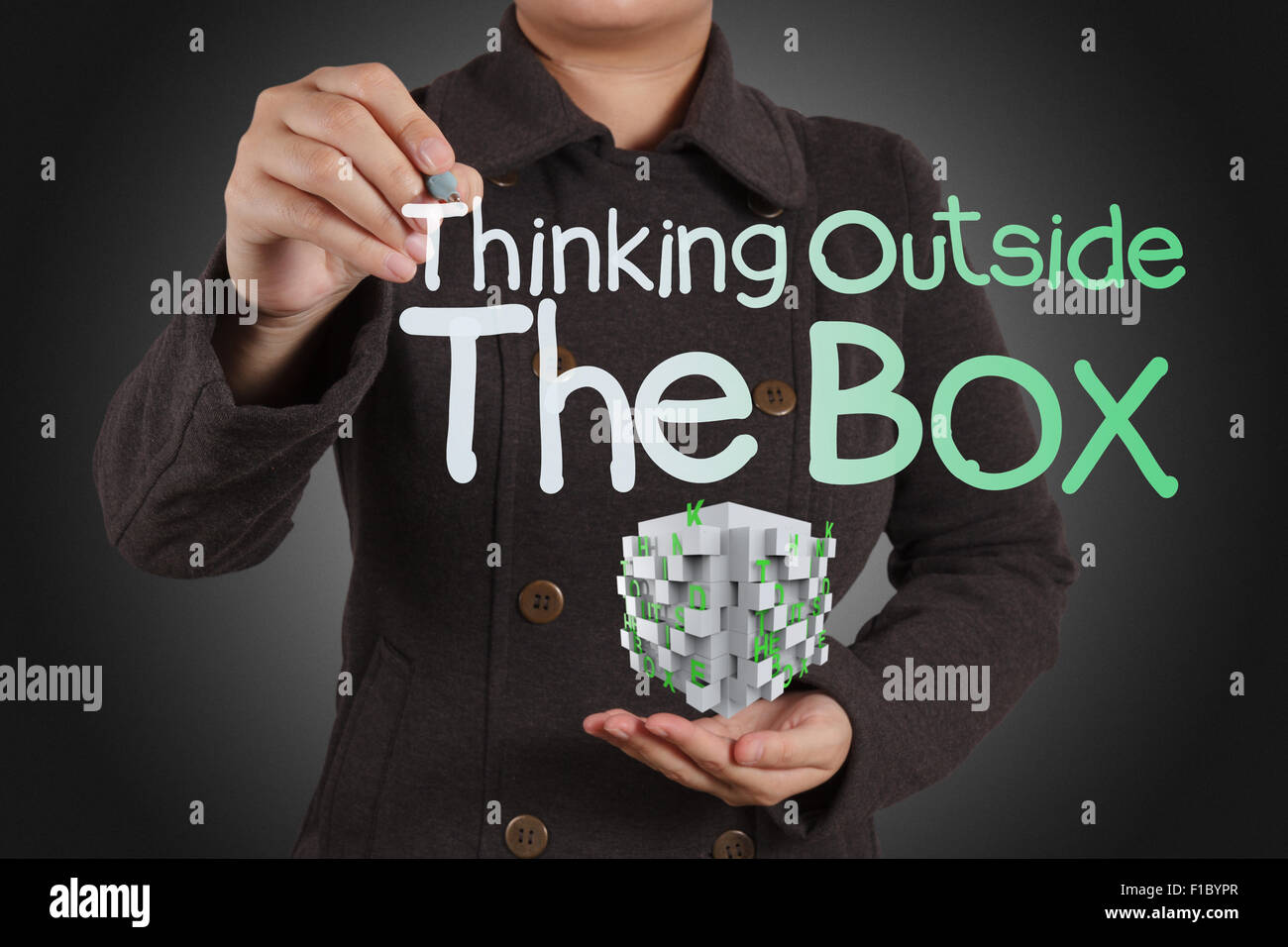 thinking outside the box as concept and 3d box Stock Photo - Alamy