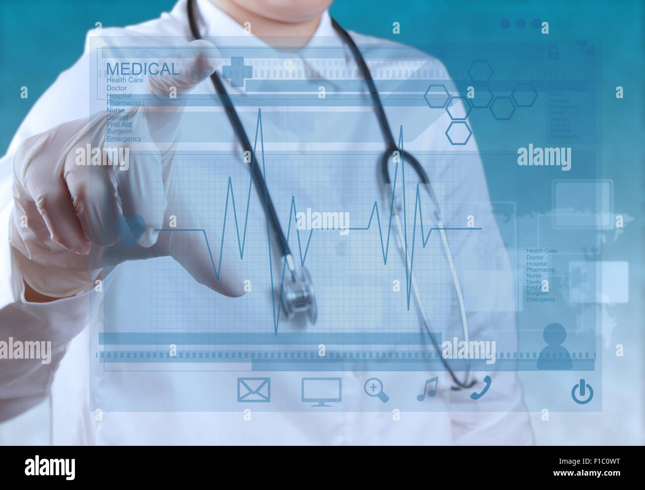 Medicine doctor hand working with modern computer interface as medical ...