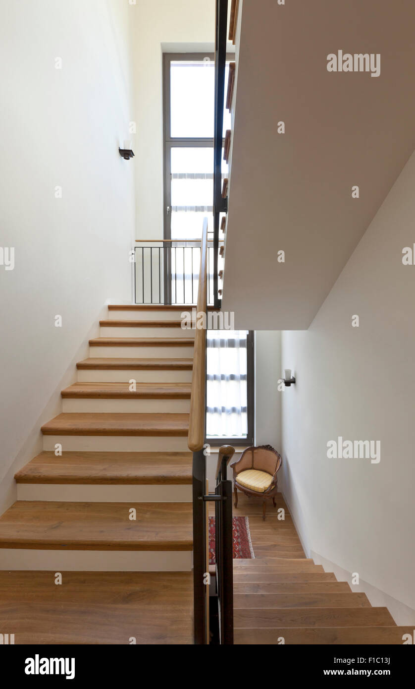 beautiful apartment, interior, wooden staircase Stock Photo - Alamy