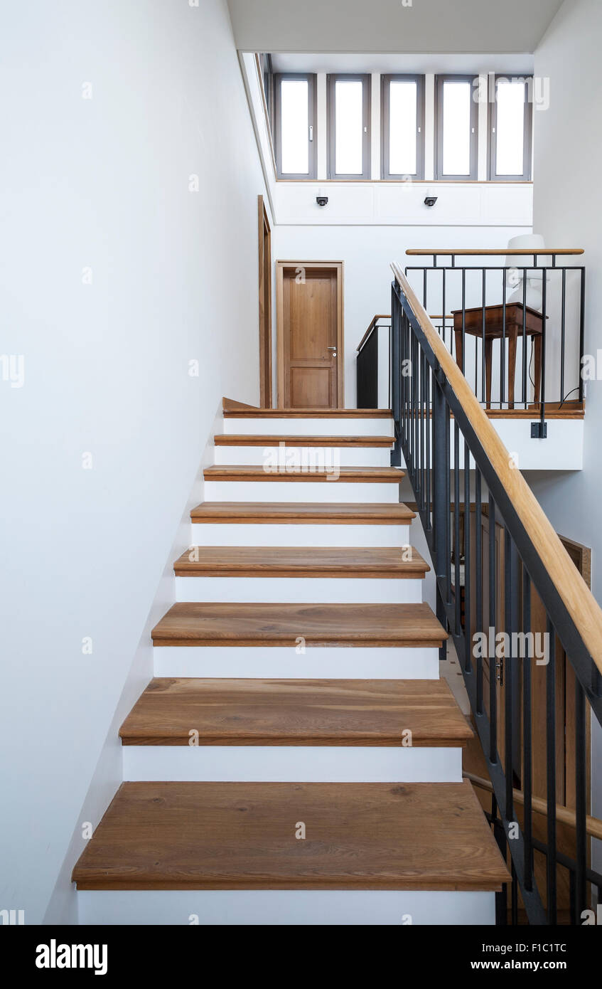 beautiful apartment, interior, wooden staircase Stock Photo - Alamy