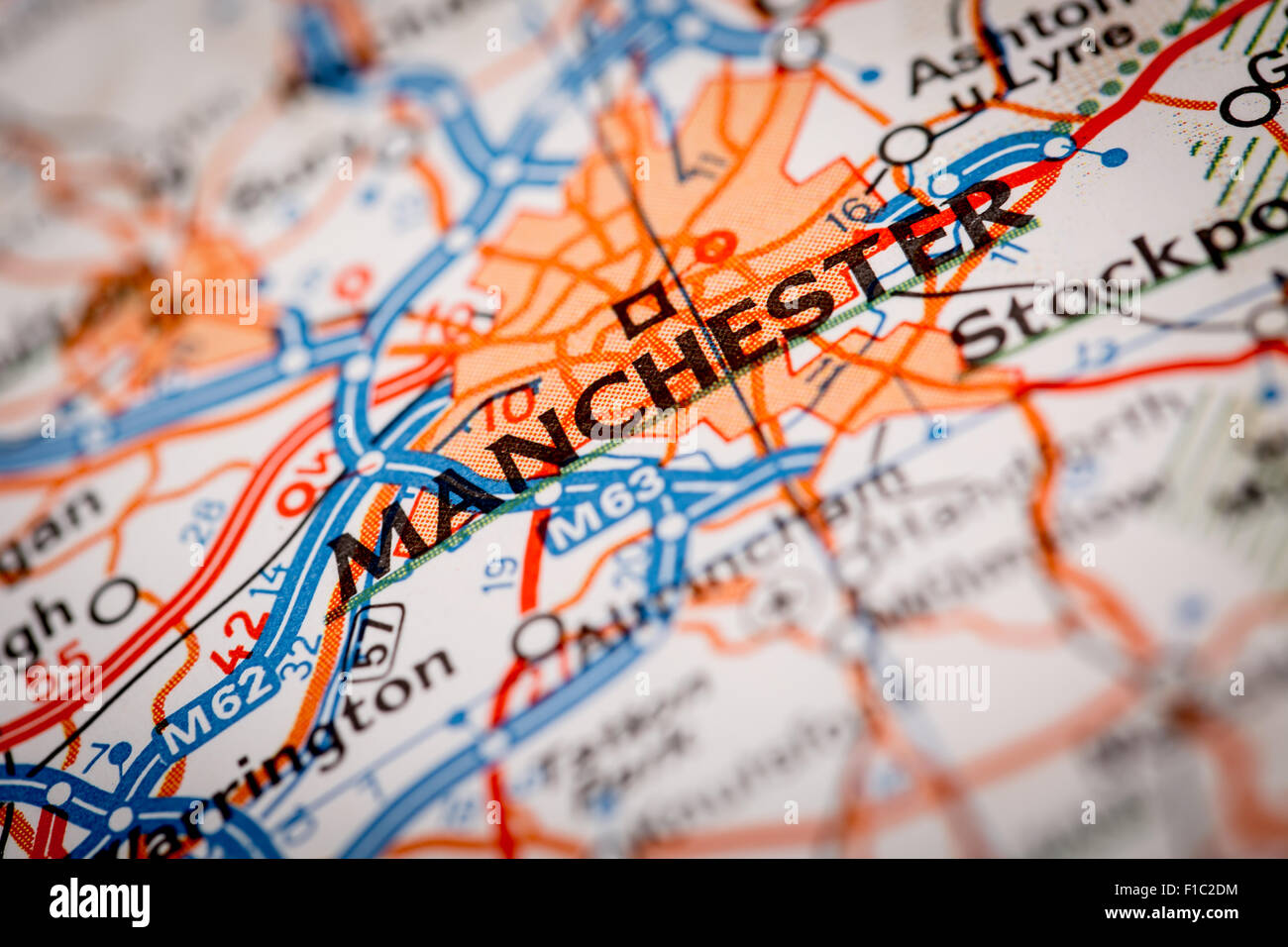 Map Photography: Manchester City on a Road Map Stock Photo - Alamy