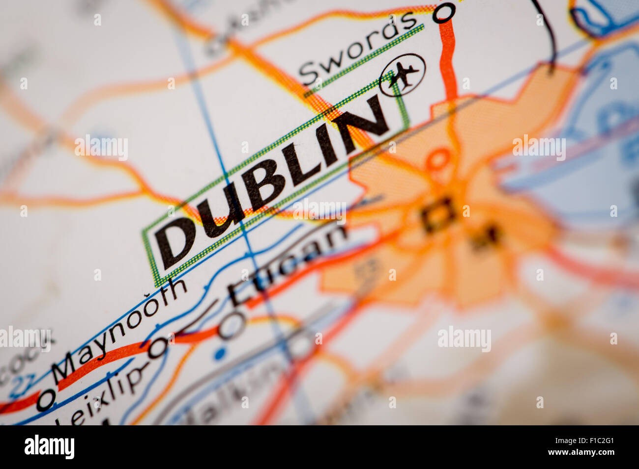 Map Photography: Dublin City on a Road Map Stock Photo - Alamy