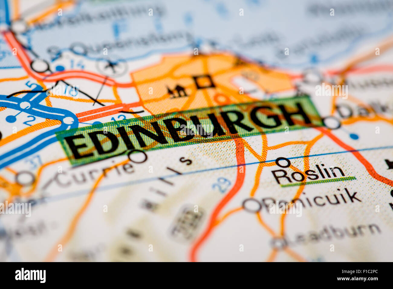 Map Photography: Edinburgh City on a Road Map Stock Photo - Alamy