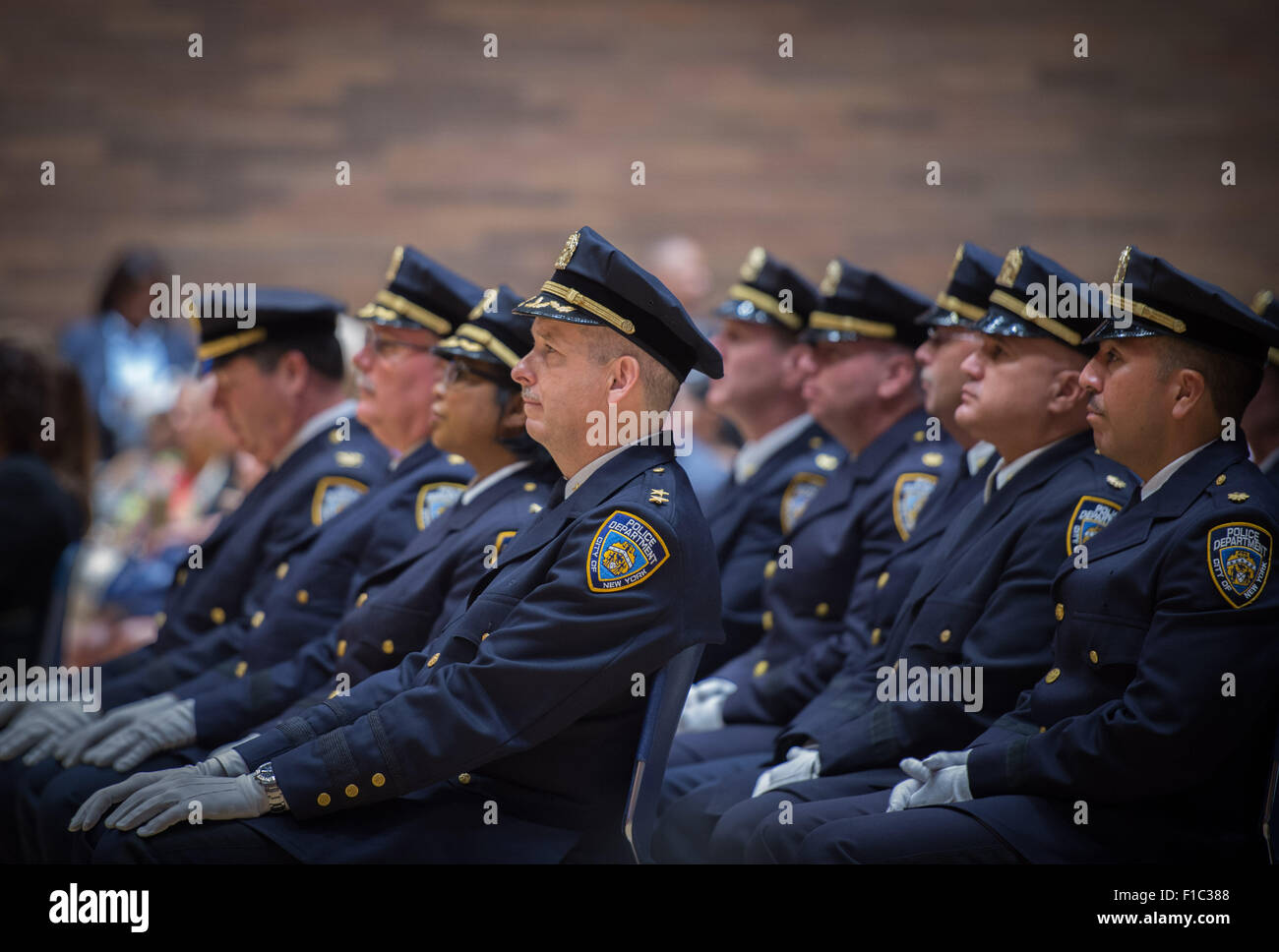 New York, New York, USA. 31st Aug, 2015. Officers look on at the NYPD ...