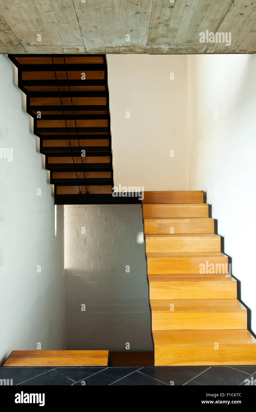 interior modern villa, passage, wooden staircase Stock Photo - Alamy