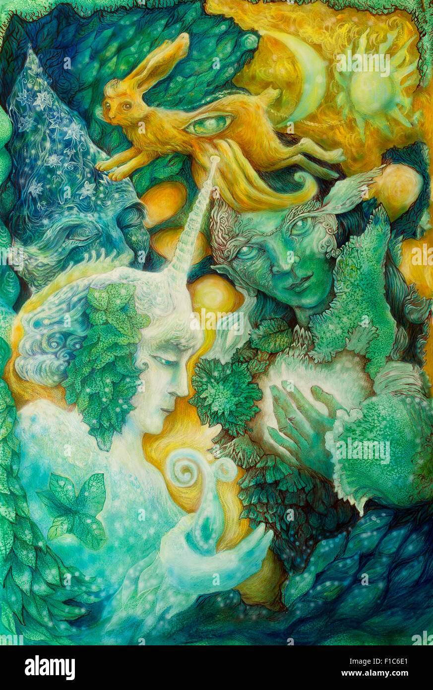 Beautiful fantasy colorful painting of a radiant elven fairy creatures ...