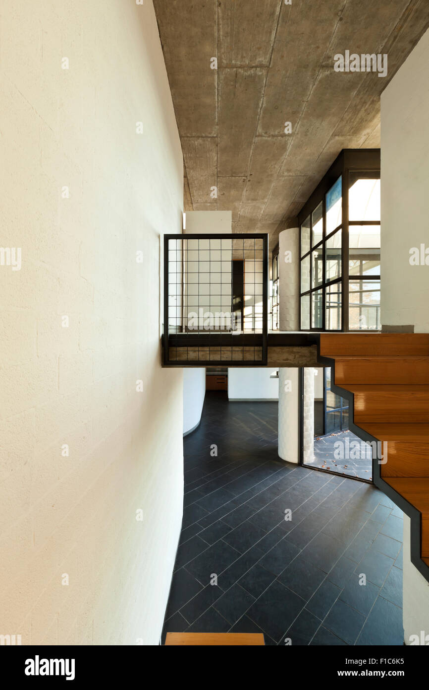 interior modern villa, wooden staircase Stock Photo - Alamy