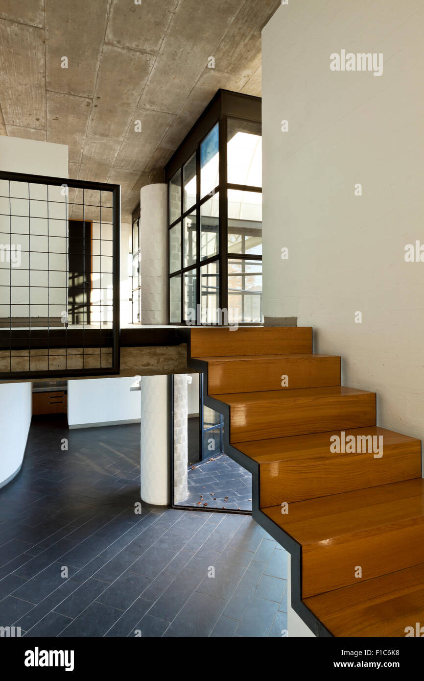 interior modern villa, wooden staircase Stock Photo - Alamy