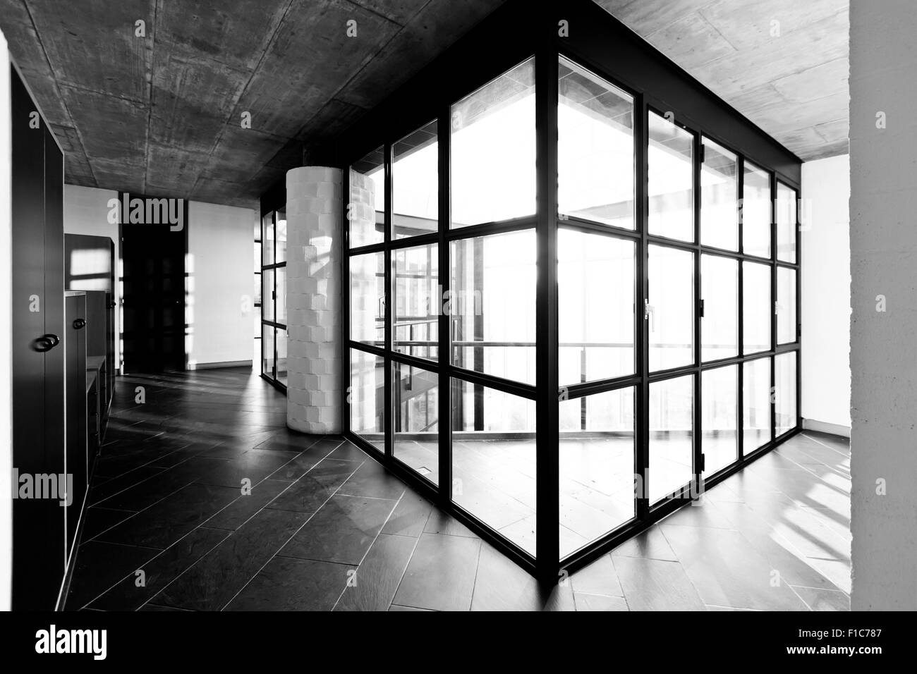 interior modern empty villa, large window in perspective with center ...