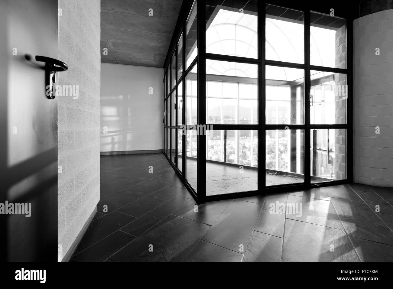interior modern empty villa, large window in perspective with center ...