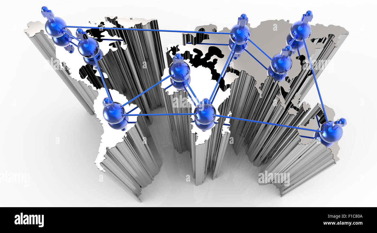 social network human 3d on world map as concept Stock Photo - Alamy