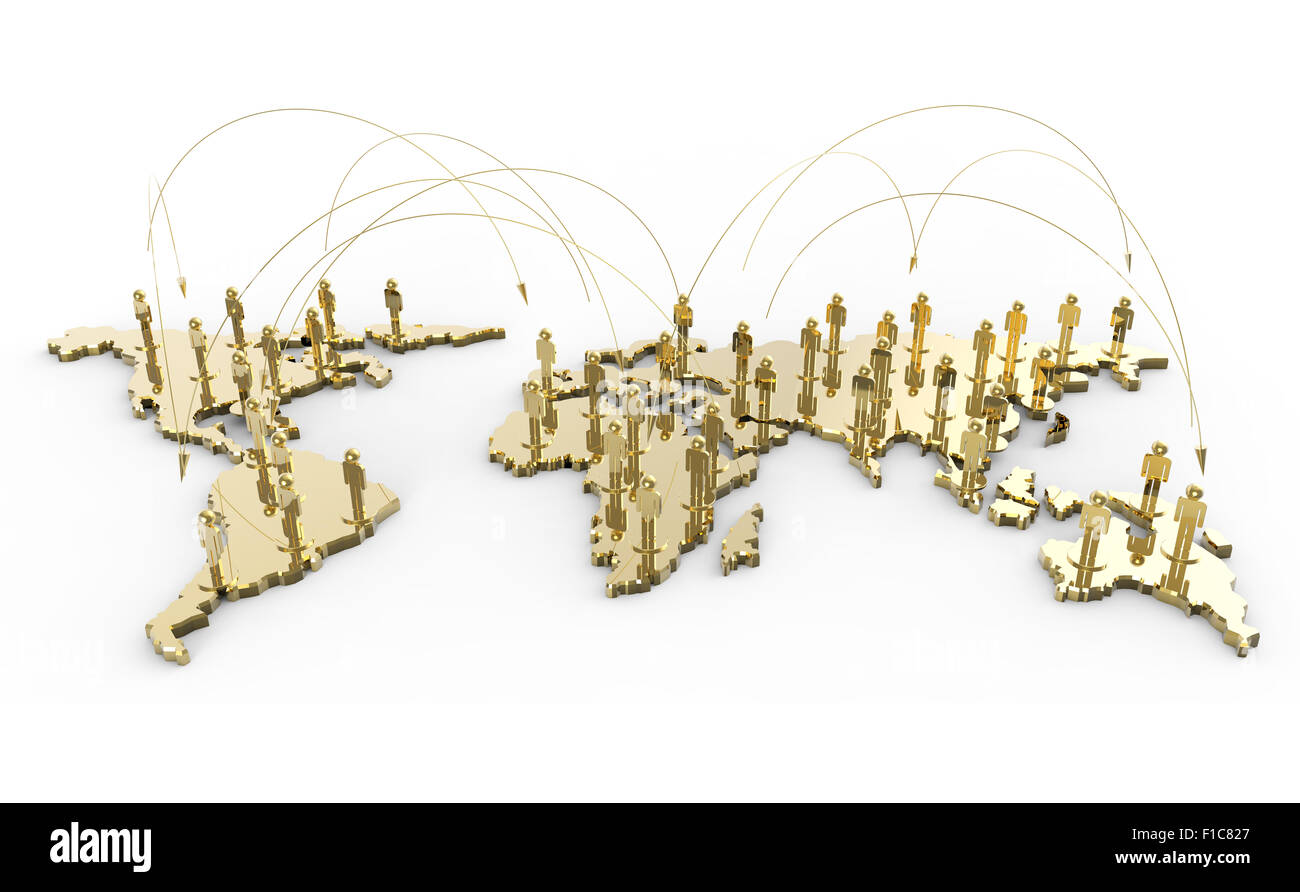 social network human 3d on world map as concept Stock Photo - Alamy