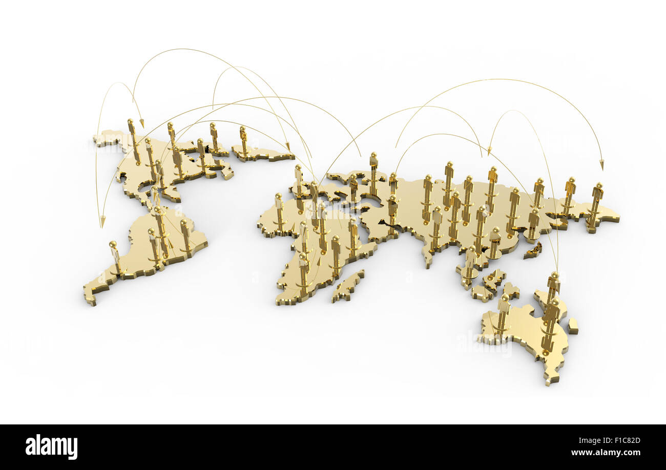 social network human 3d on world map as concept Stock Photo - Alamy