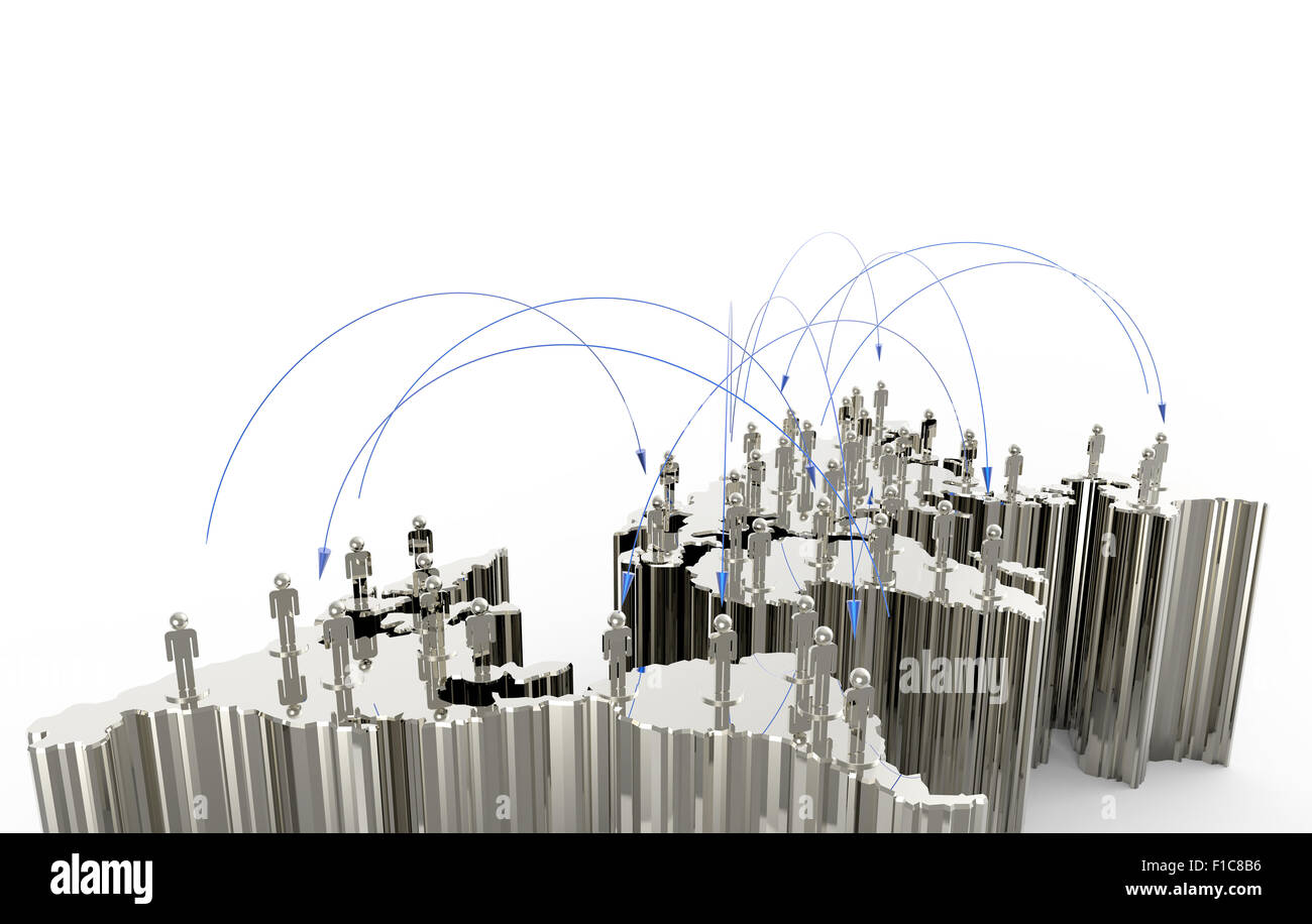 social network human 3d on world map as concept Stock Photo - Alamy