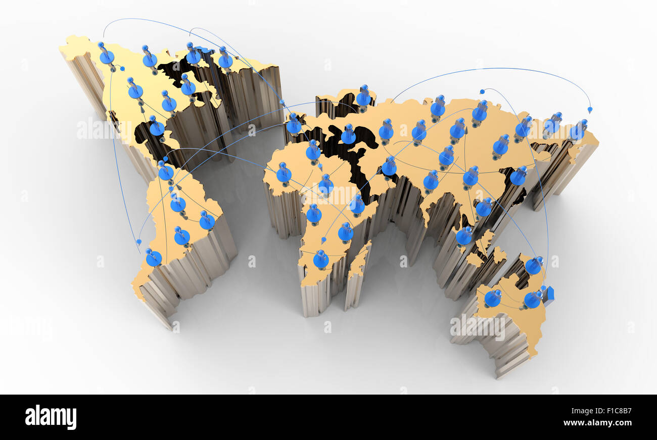 social network human 3d on world map as concept Stock Photo - Alamy