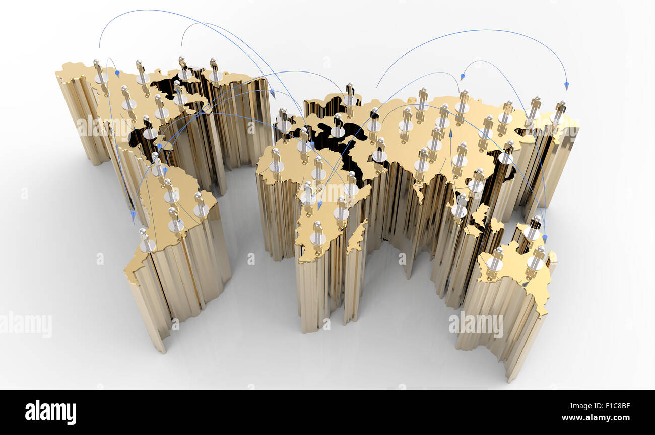 social network human 3d on world map as concept Stock Photo - Alamy
