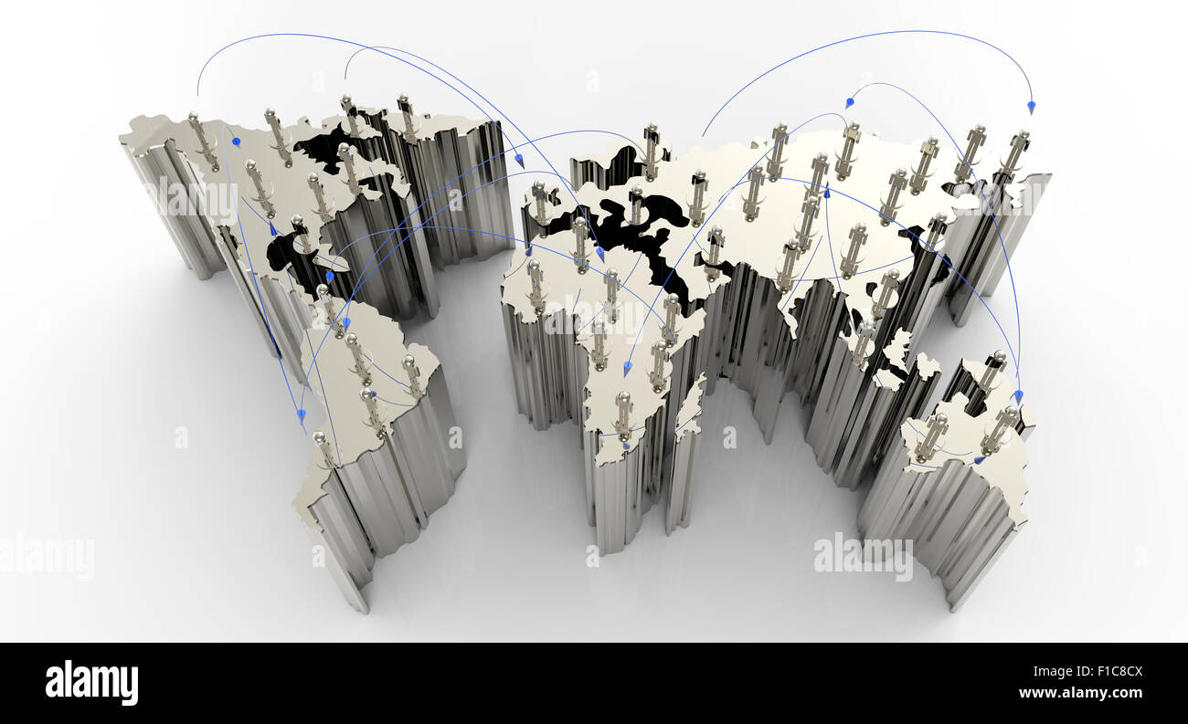 social network human 3d on world map as concept Stock Photo - Alamy