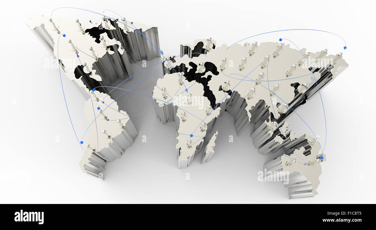 social network human 3d on world map as concept Stock Photo - Alamy