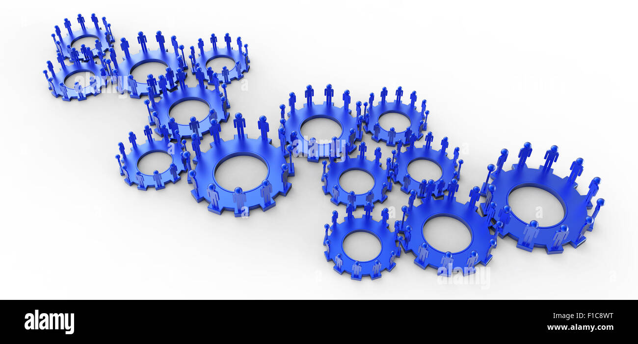 Model of 3d figures on connected cogs as industry concept Stock Photo ...