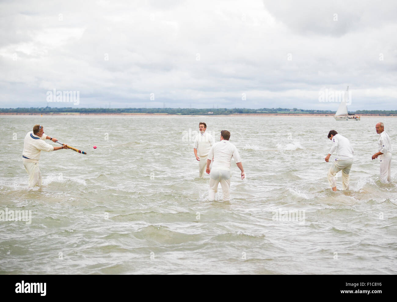 Action gets underway at the annual Bramble Bank cricket match in the ...