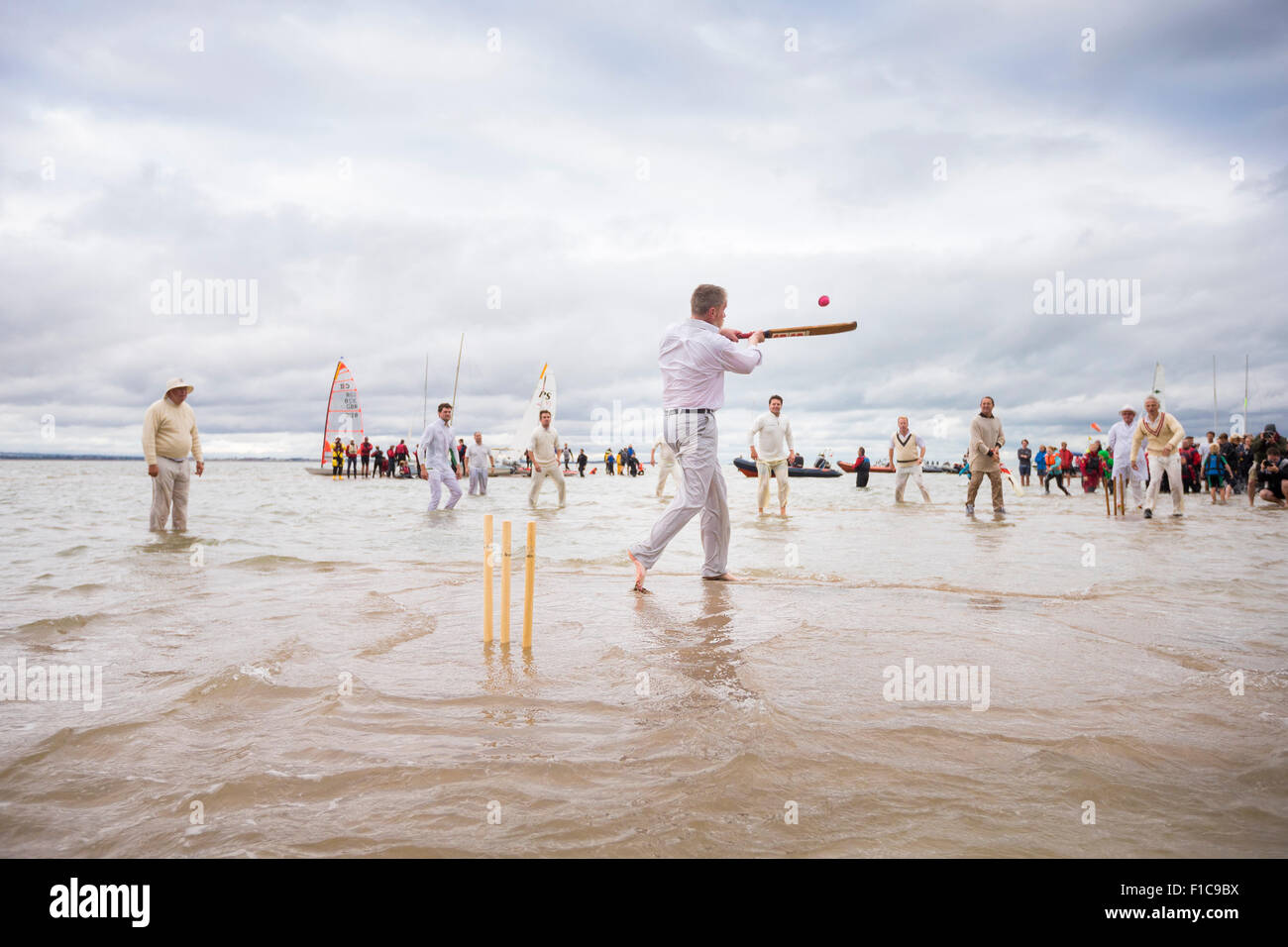 Action gets underway at the annual Bramble Bank cricket match in the ...