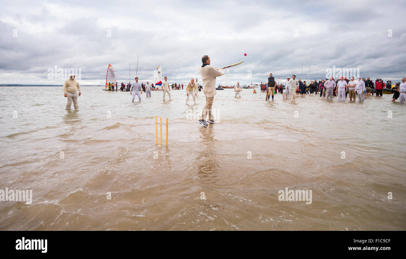 Action gets underway at the annual Bramble Bank cricket match in the ...