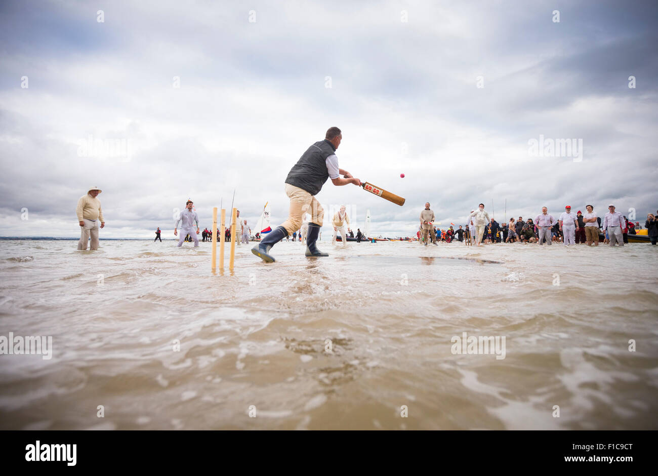 Action gets underway at the annual Bramble Bank cricket match in the ...