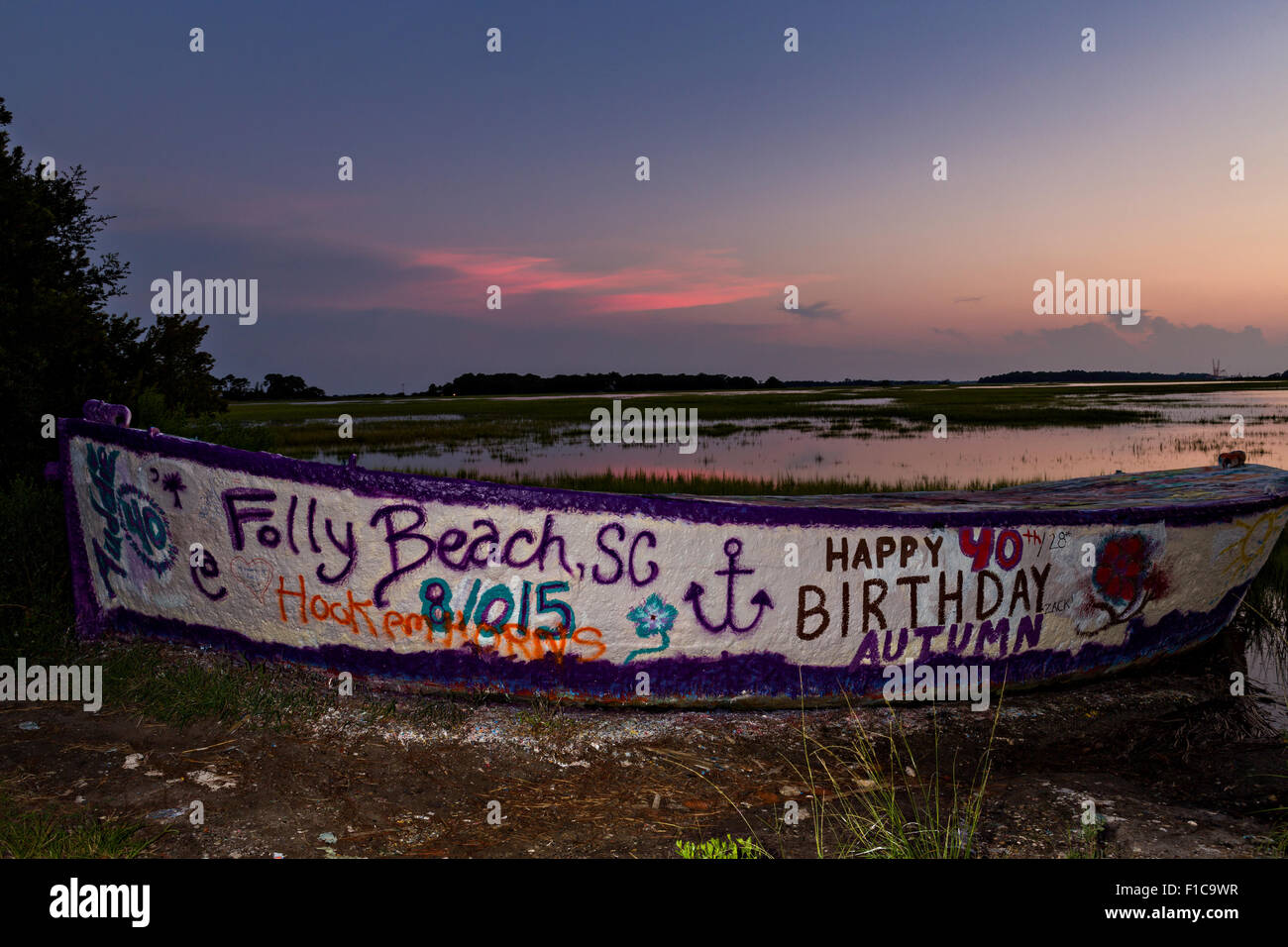 The Folly Boat a landmark public art project along the marsh at sunset ...
