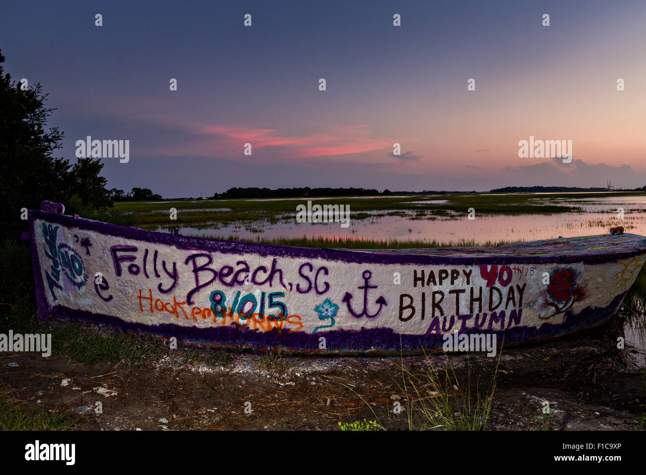 The Folly Boat a landmark public art project along the marsh at sunset ...