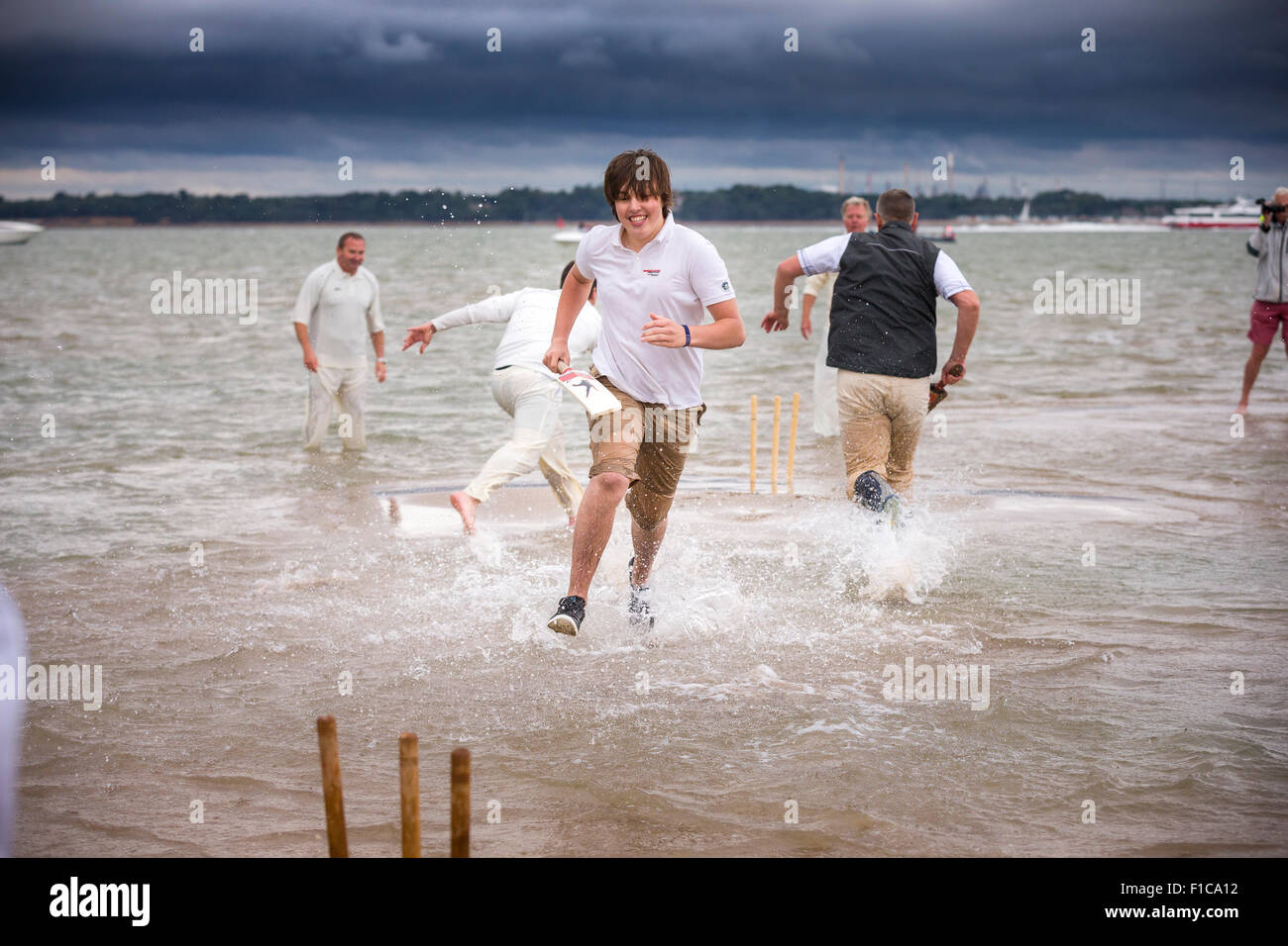 Action gets underway at the annual Bramble Bank cricket match in the ...