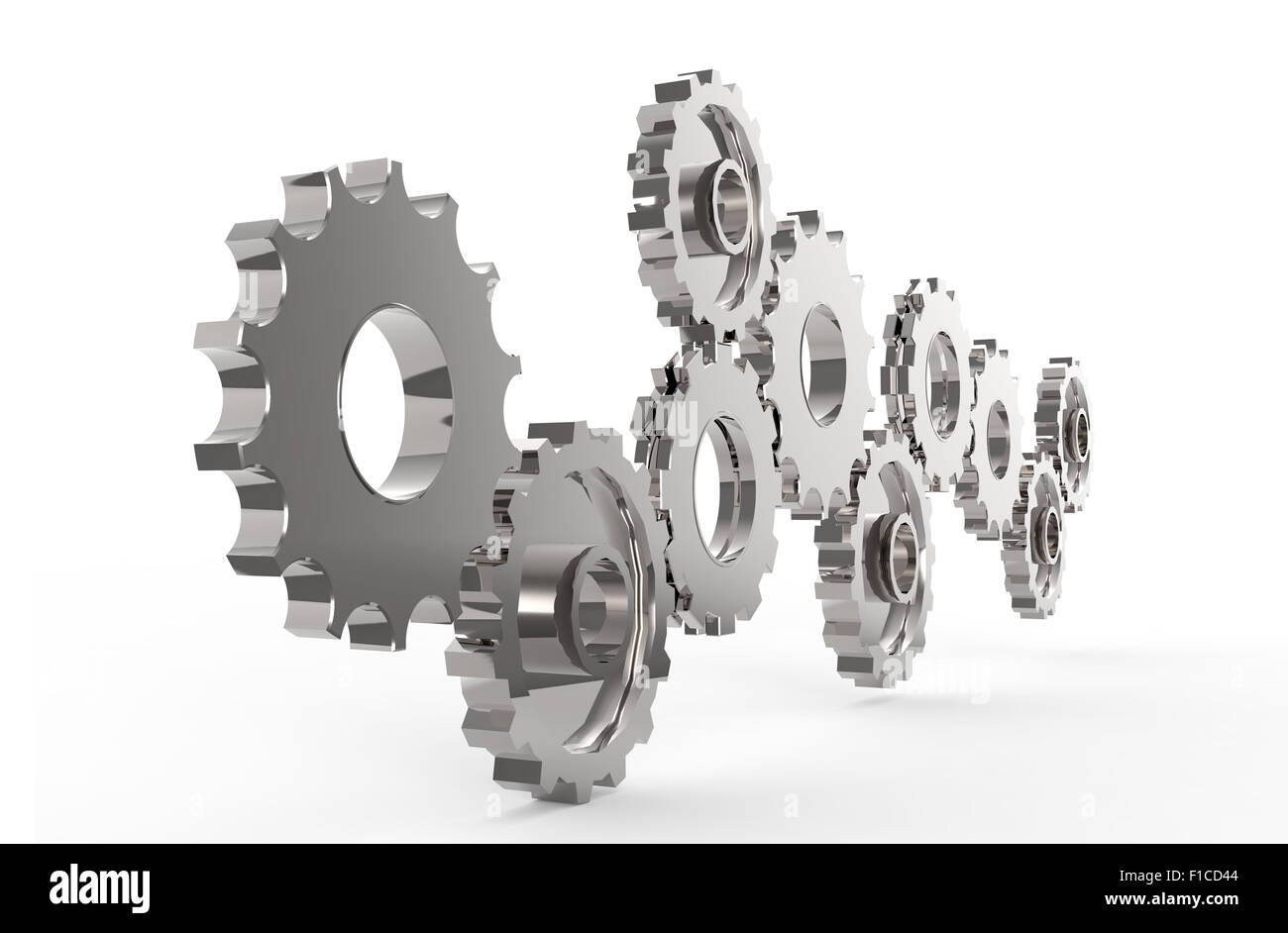 Metal polished gears. 3d image. Isolated white background Stock Photo ...
