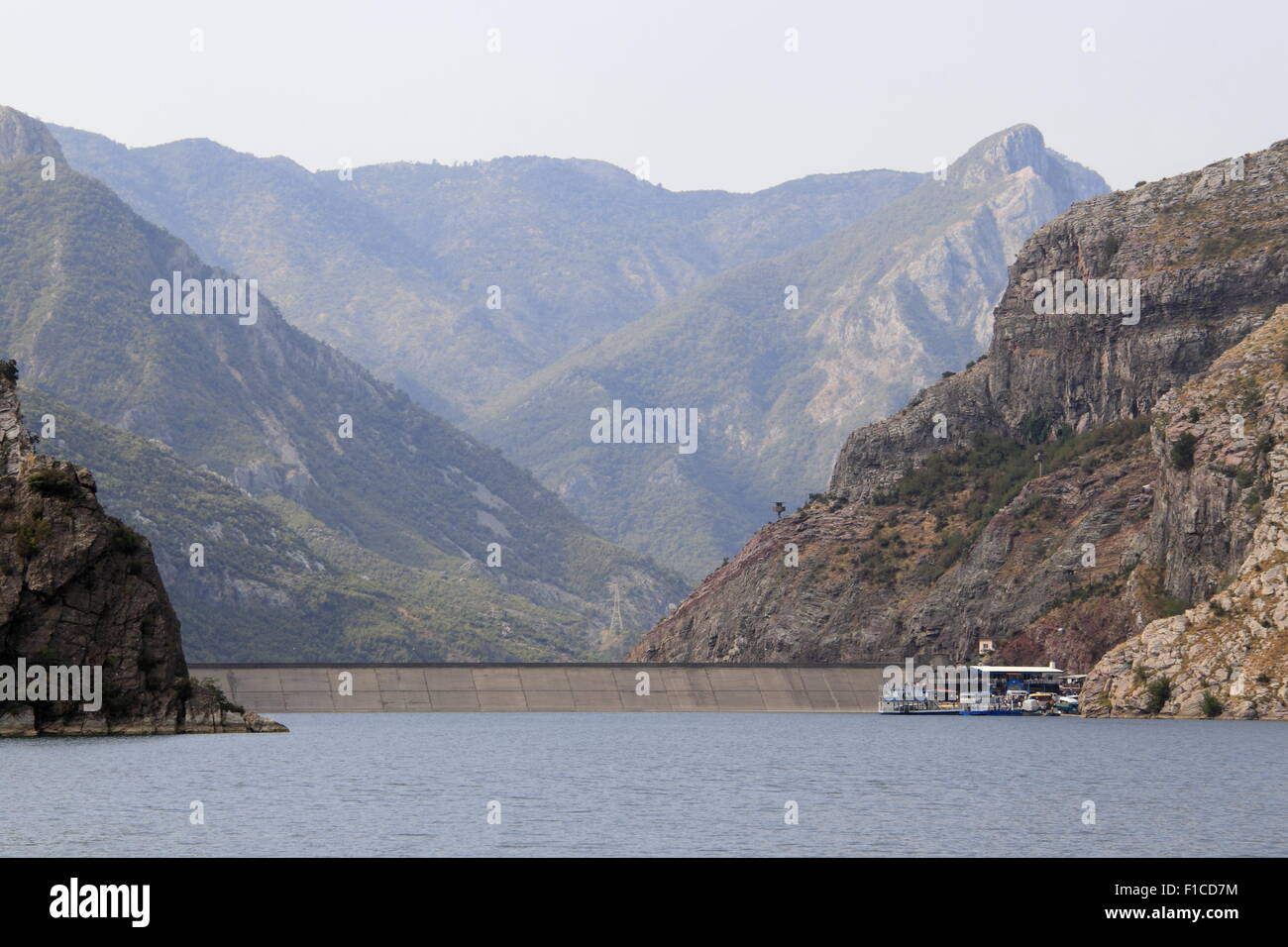 Vau i Dejes dam and Komani-Fierza passenger ferry terminal, Lake Komani ...