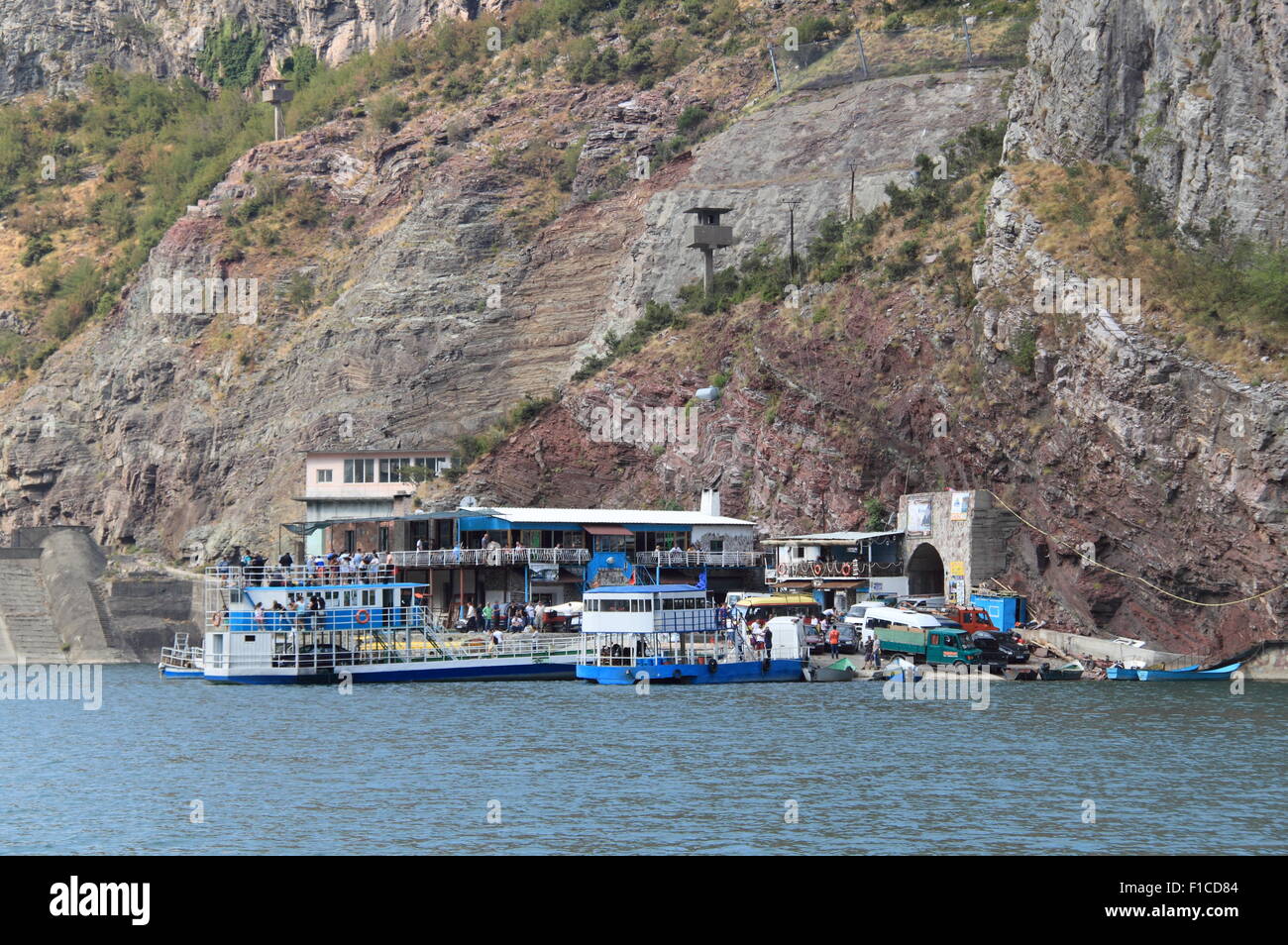 Komani Terminal, Komani-Fierza passenger ferry, Lake Komani, Drini ...