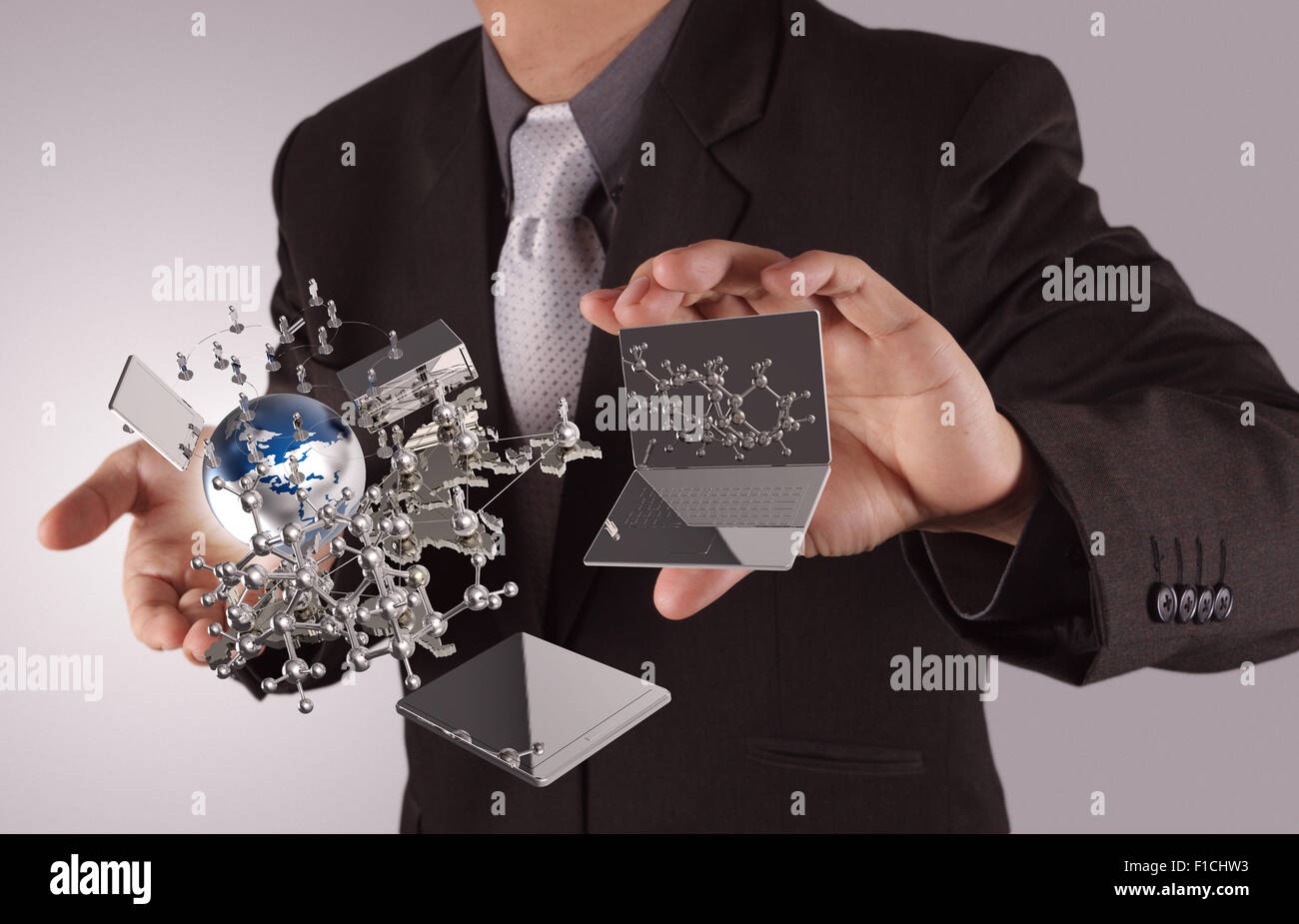 businessman hand working with new modern computer and business strategy ...