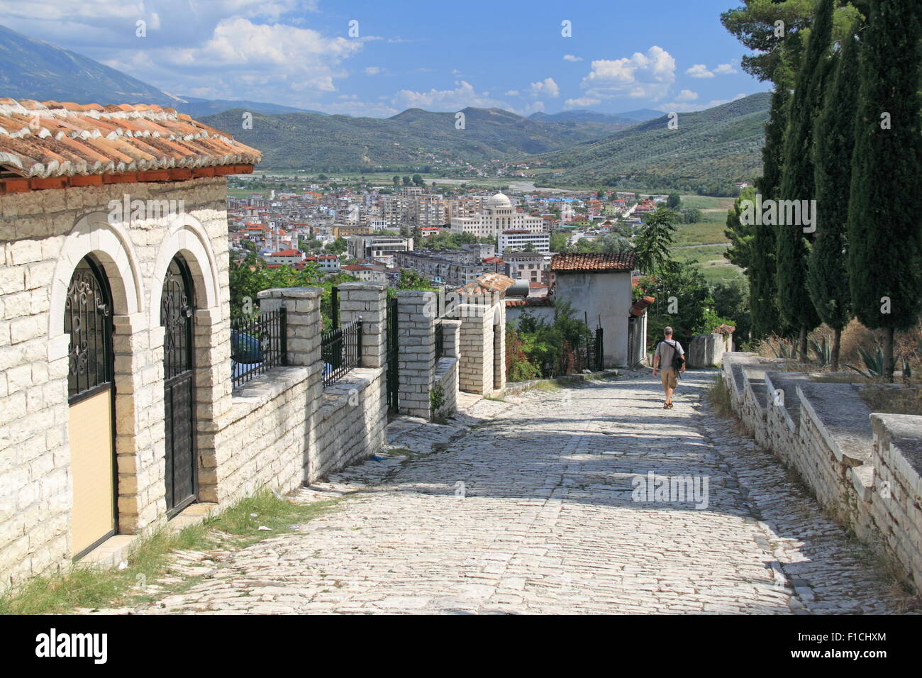 Berati town centre seen from Rruga Mihal Komneno, Mangalemi, Berati ...